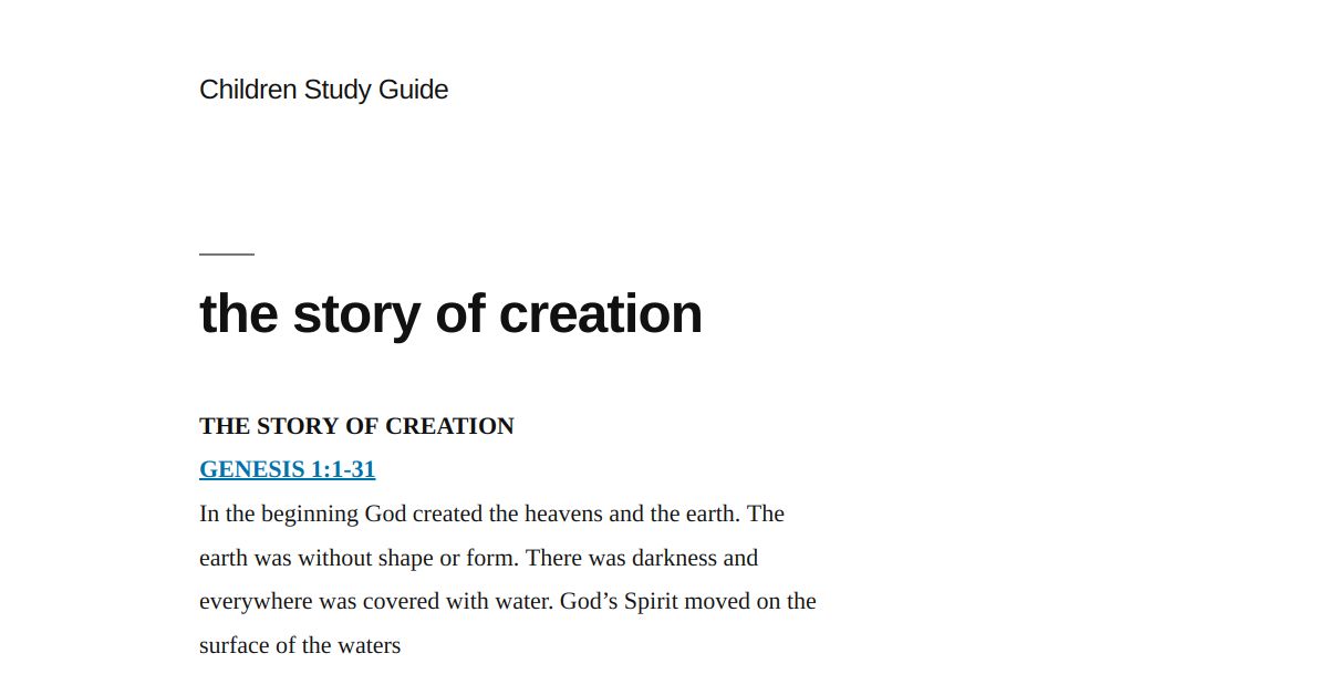 the story of creation – Children Study Guide